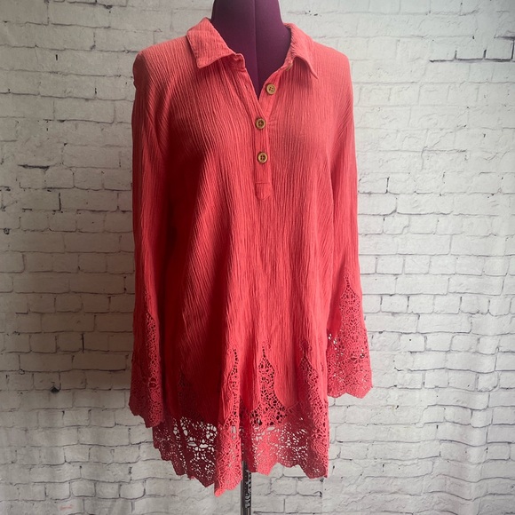 Soft Surroundings | Tops | Soft Surrounding Jiada Gauze Tunic Coral ...
